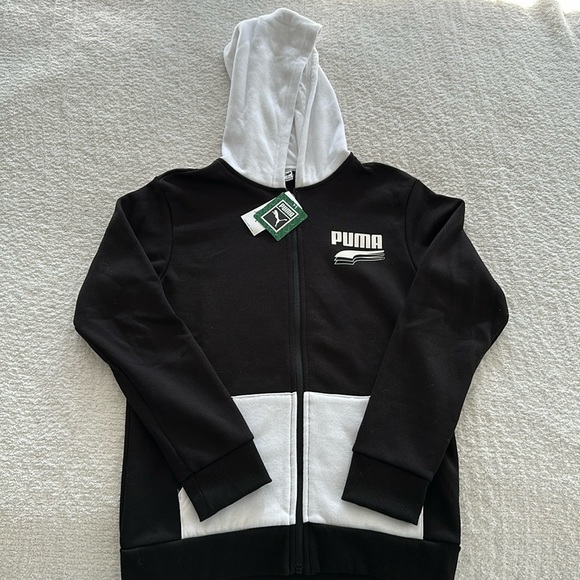 Puma | Shirts & Tops | Puma Black And White Zip Up Hoodie Youth L ...